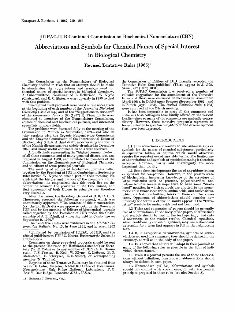 European Journal of Biochemistry - May 1967 - Abbreviations and Symbols ...