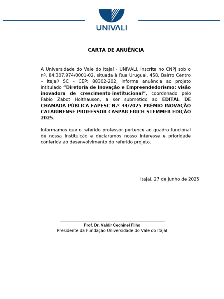 Carta de Anuencia Fabio | PDF