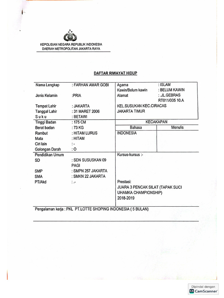 Daftar Riwayat Hidup Farhan Amar | PDF