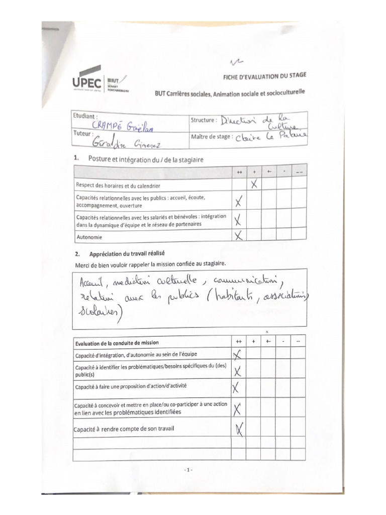 Fiche D'evaluation Du Stage | PDF