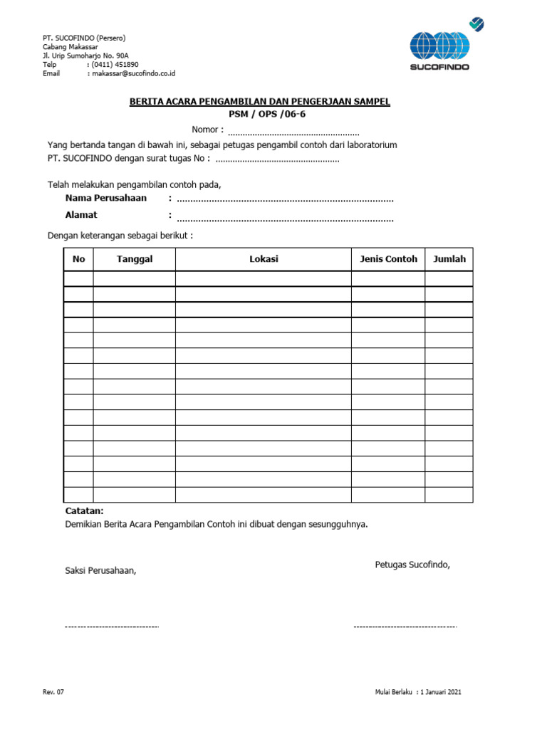 Sampling Lab Lingkungan-Form Berita Acara | PDF