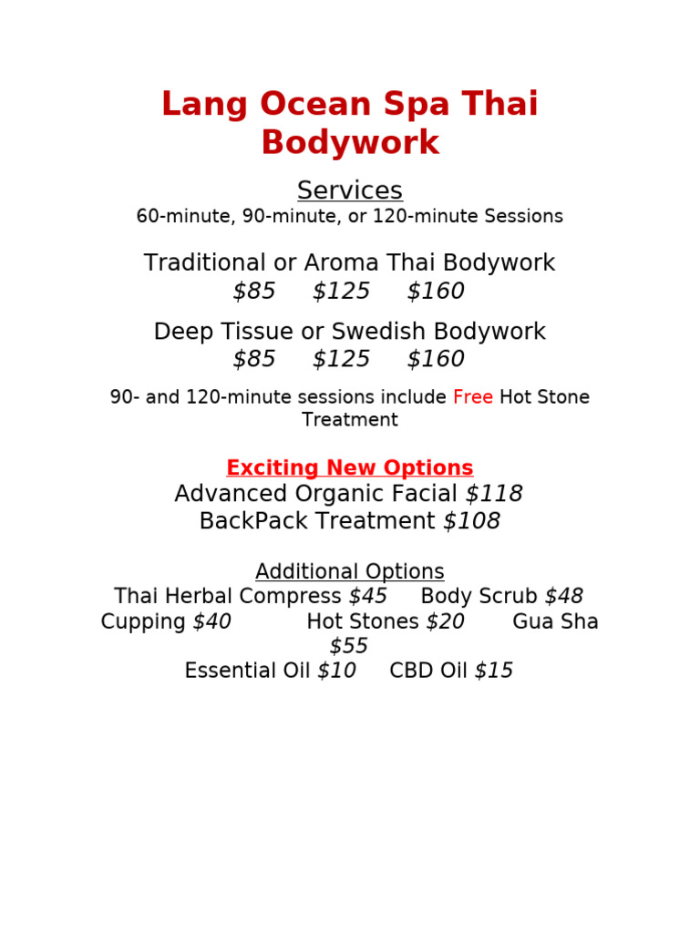 Menu - Updated 4-10 LOS Thai Bodywork-8ec33a7b | PDF