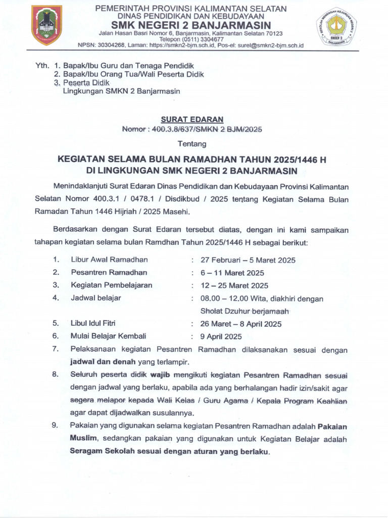 637 - Edaran Bulan Ramadhan Tahun 2025 | PDF