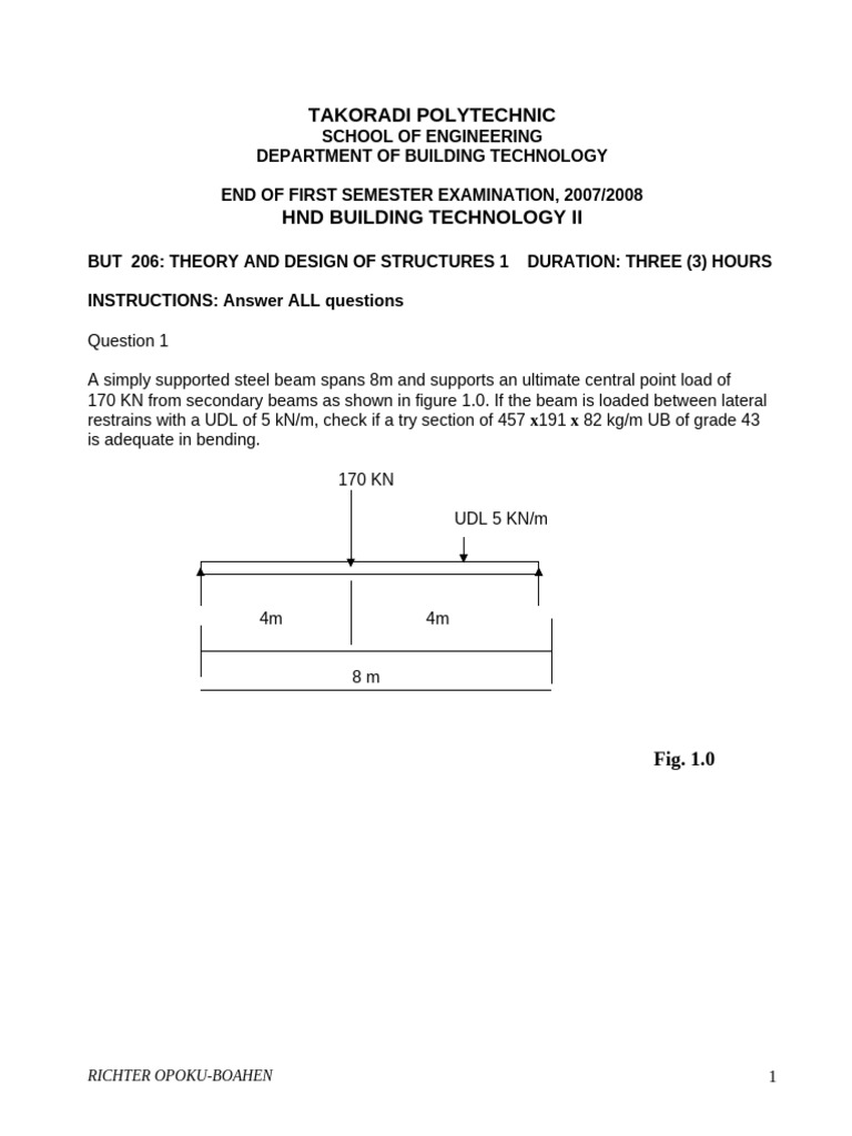 End of 2ND Sem 2008 | PDF | Bending | Beam (Structure)