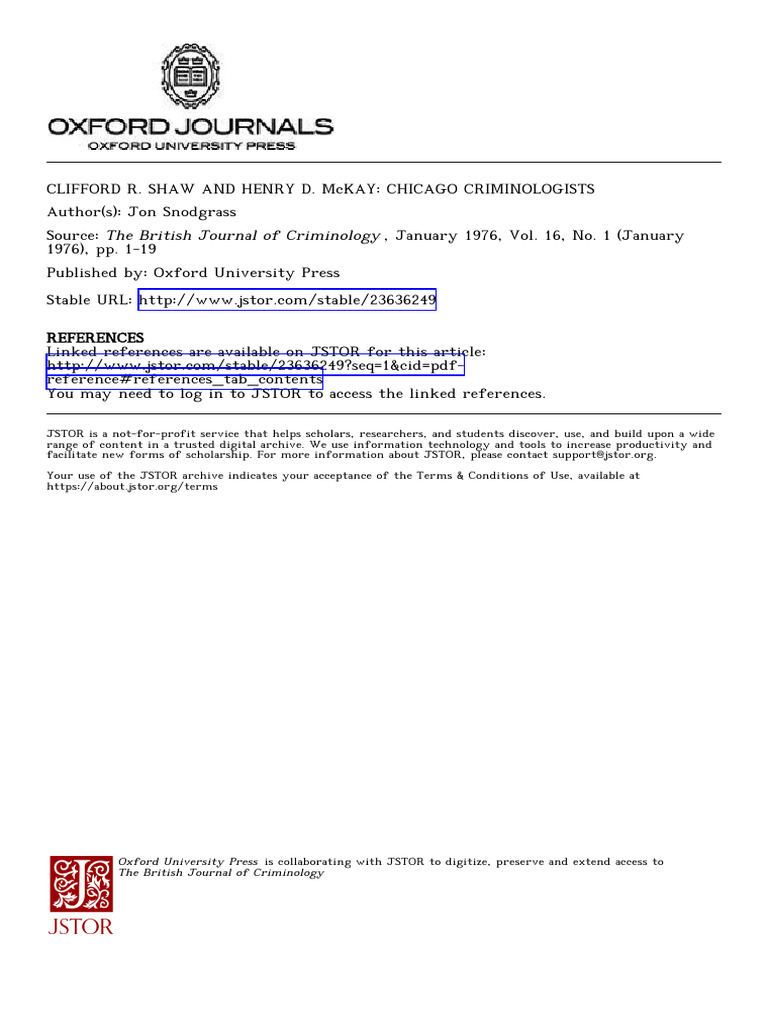 Snodgrass Cliffordrshaw 1976 | PDF | Criminology | Sociology