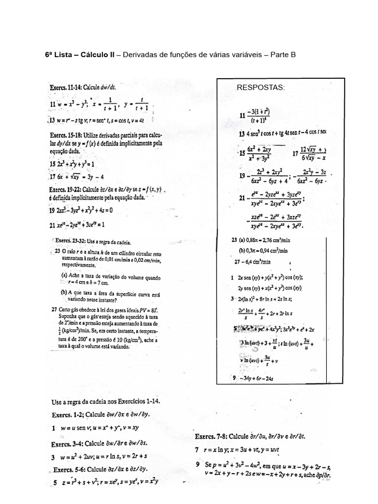 6 Lista - Derivadas Parte B | PDF