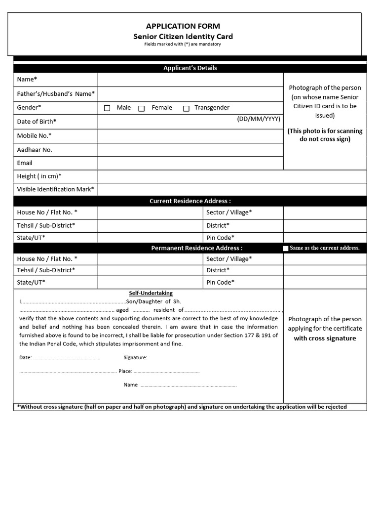 Senior Citizen Card Application Form | PDF | Identity Document ...
