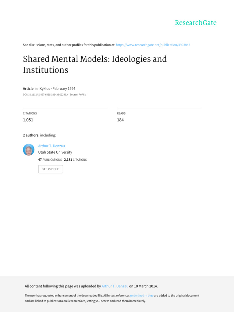 T Denzau Shared Mental Models Ideologies and Inst | PDF | Rationality | Bayesian Inference