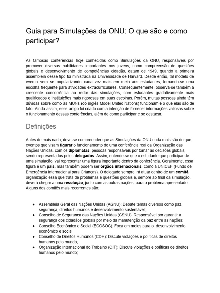 Guia Prático para Simulações da ONU | PDF | Nações Unidas | Relações ...