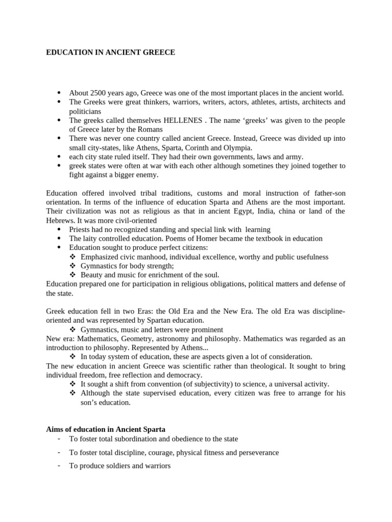 Ancient Greek Education Systems Explained | PDF | Ancient Greece | Sparta