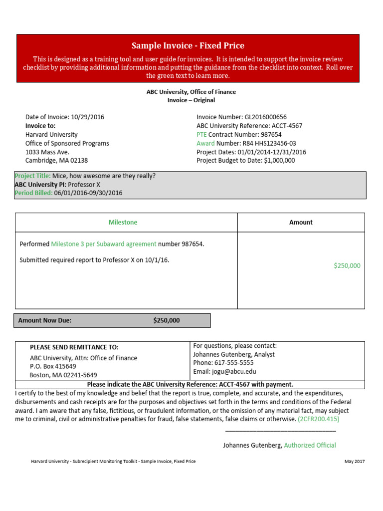 Sample Invoice Fixed Price May 2017 | PDF