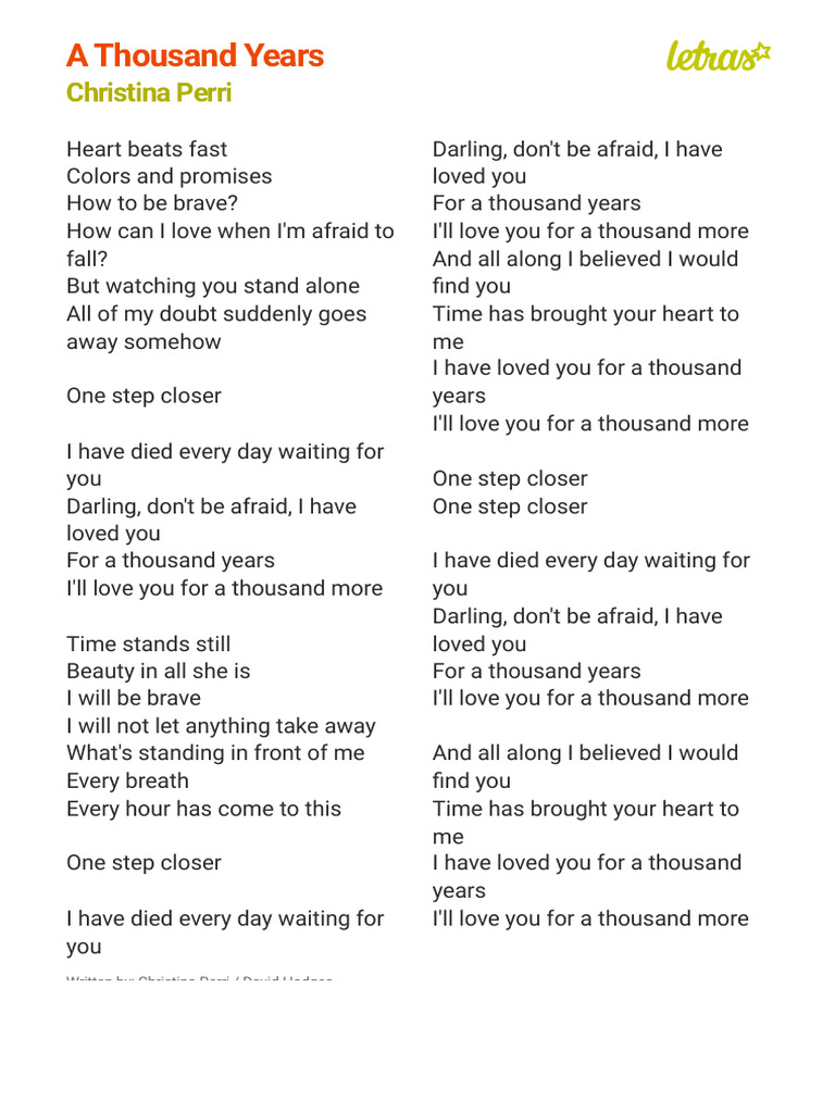 A Thousand Years Lyrics Analysis | PDF