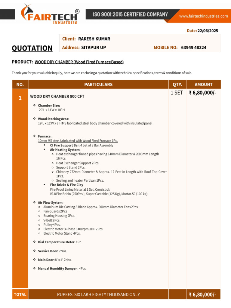 800 CFT Ms Fairtech - New Sitapur | PDF