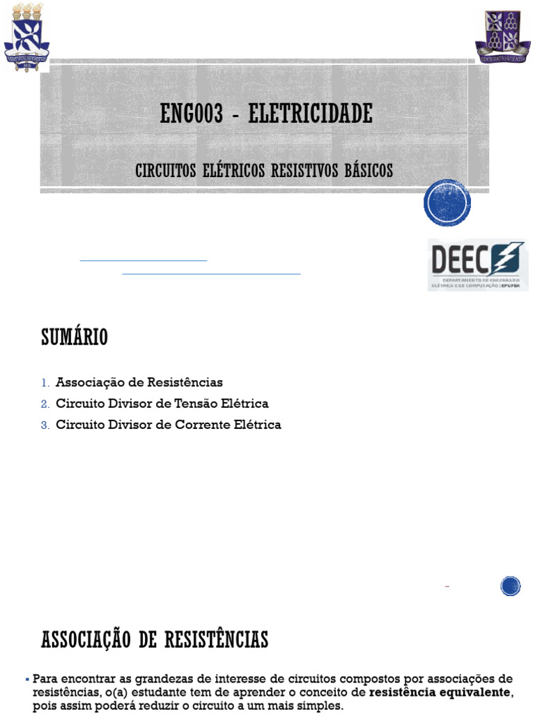 Aula 02 - Circuitos Elétricos Resistivos Básicos | PDF | Resistência elétrica e condutividade ...
