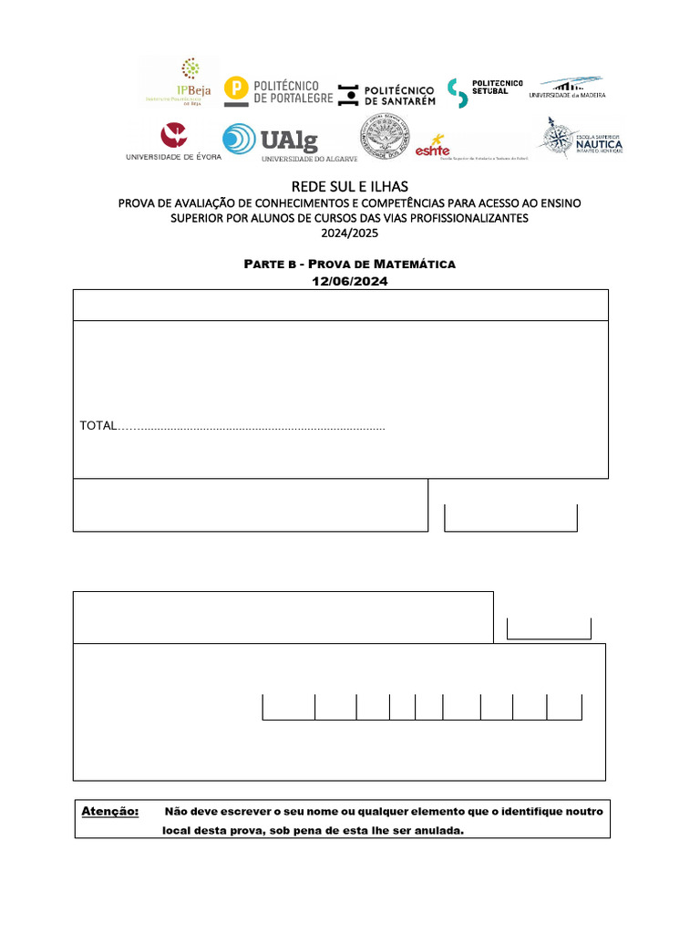 Prova de Matemática 2024/2025 - Rede Sul e Ilhas | PDF