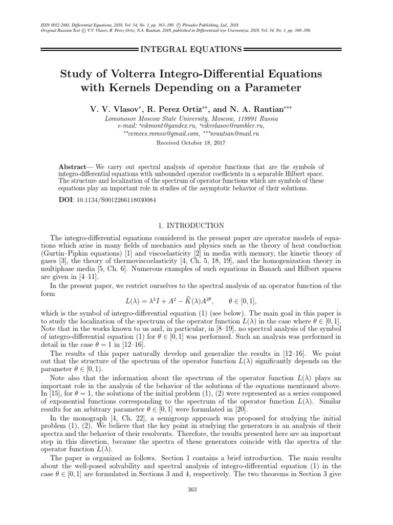 Study of Volterra Integrodifferential Equations | PDF | Spectral Theory ...