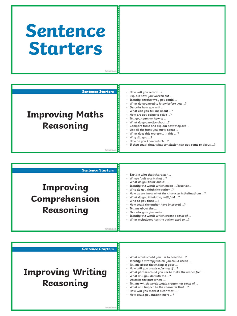 T C 254297 Lanyard Sized Ks2 Sentence Starters Cards | PDF | Reason ...