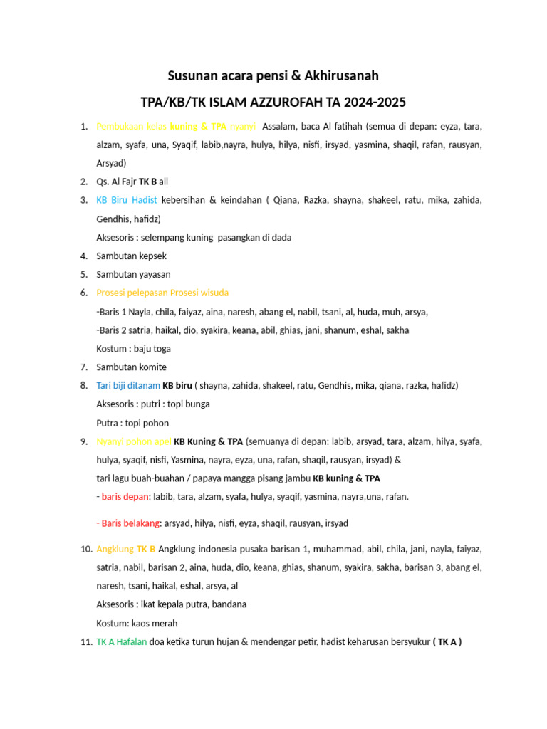 Susunan Acara Pensi TK Bunda Syakira | PDF
