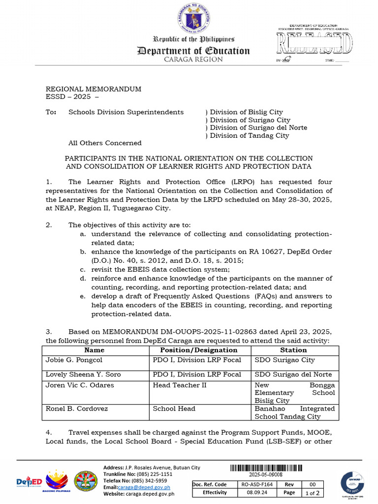 Approved RM_Limited Circ-National LRP Data Orientation-Tuguegarao City | PDF