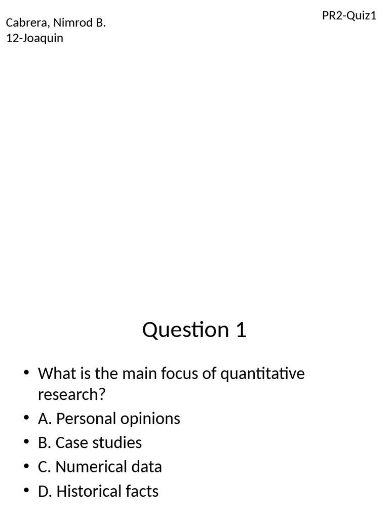 Quantitative Research Quiz and Answers | PDF | Experiment ...