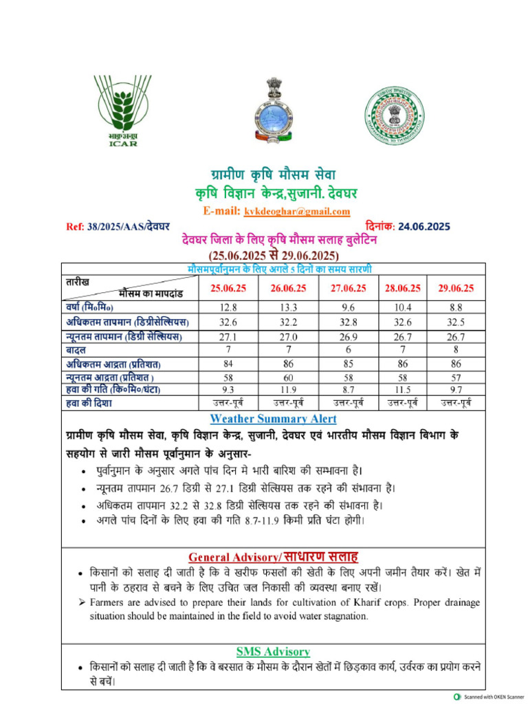 Deoghar District Weather Based Agro Advisory-Hindi 24.06.2025(1) | PDF