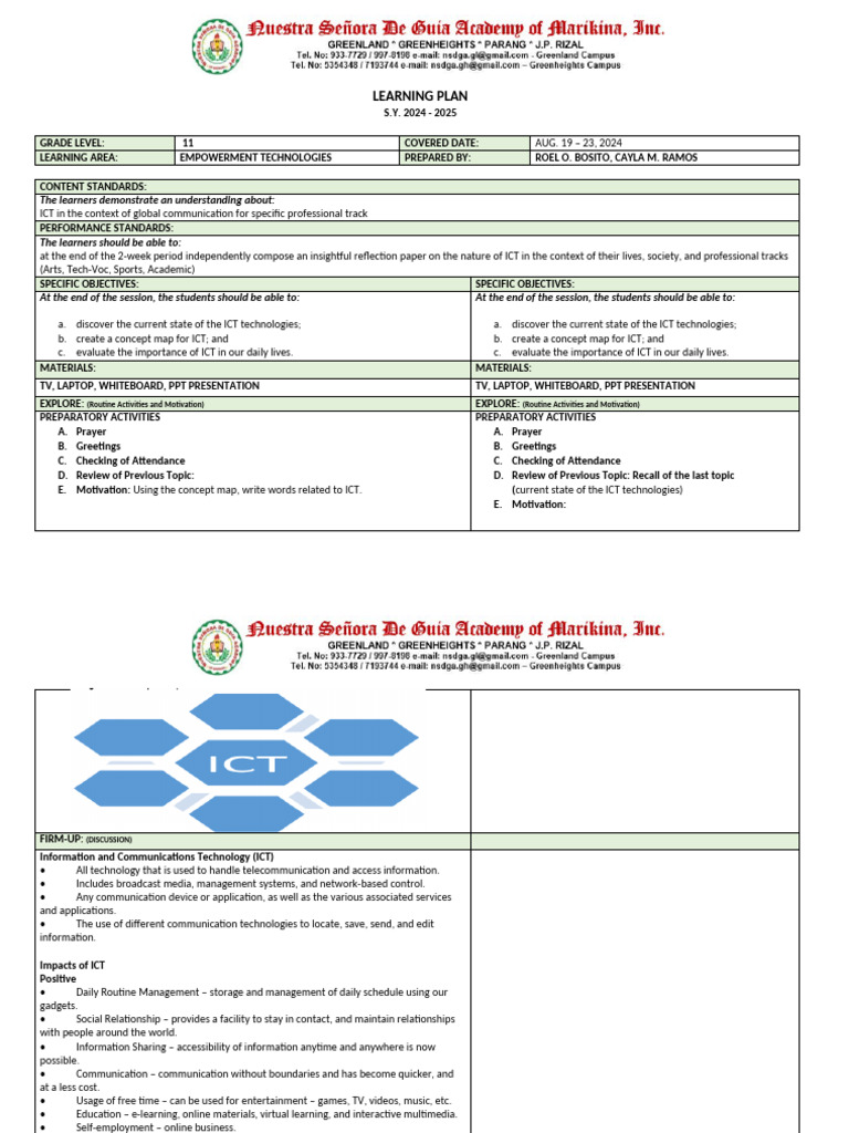 Nsdga GH Lesson Plan Etech l1 | PDF | Educational Technology | Information And Communications ...