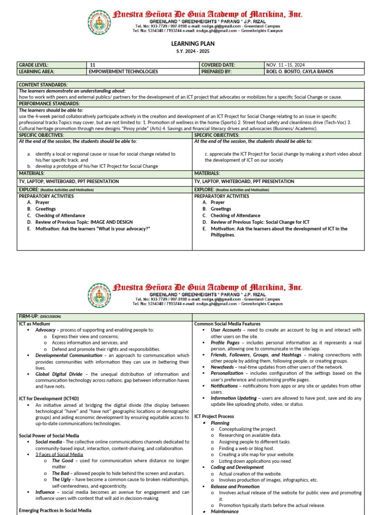 Nsdga GH Lesson Plan Etech l10 Second Quarter | PDF | Social Media | Popular Culture & Media Studies