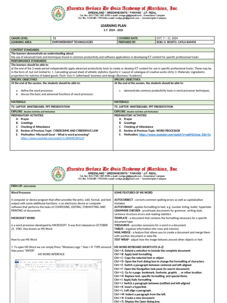 Nsdga GH Lesson Plan Etech l6 Second Quarter | PDF | Microsoft Word | Software