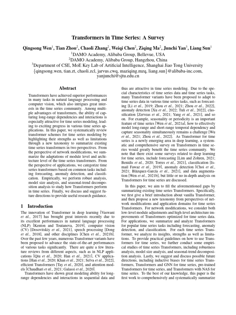 Transformers in Time Series - A Survey | PDF | Time Series | Cognition