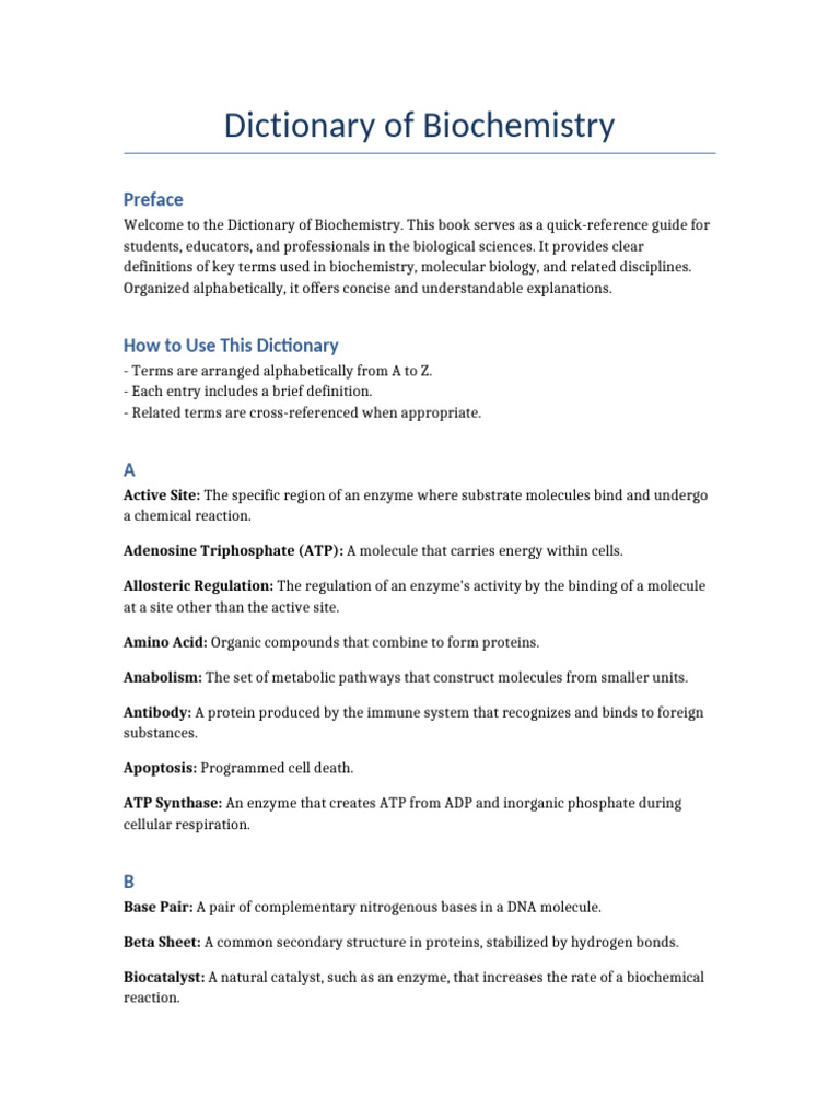 Dictionary of Biochemistry Expanded | PDF | Biochemistry | Chemistry