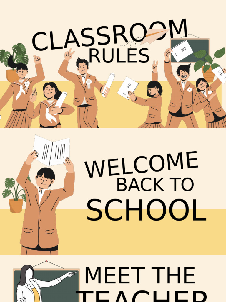 Minimalist Classroom Rules Presentation in Brown and Yellow Background Style | PDF