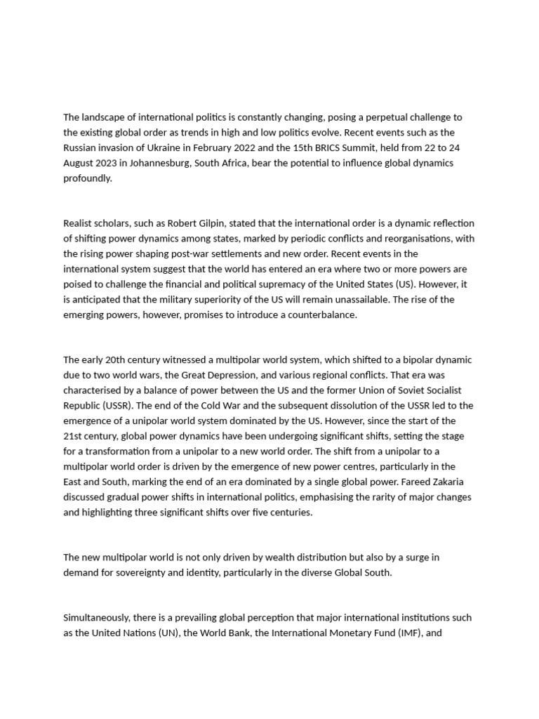 The Landscape of International Politics Is Constantly Changing | PDF ...