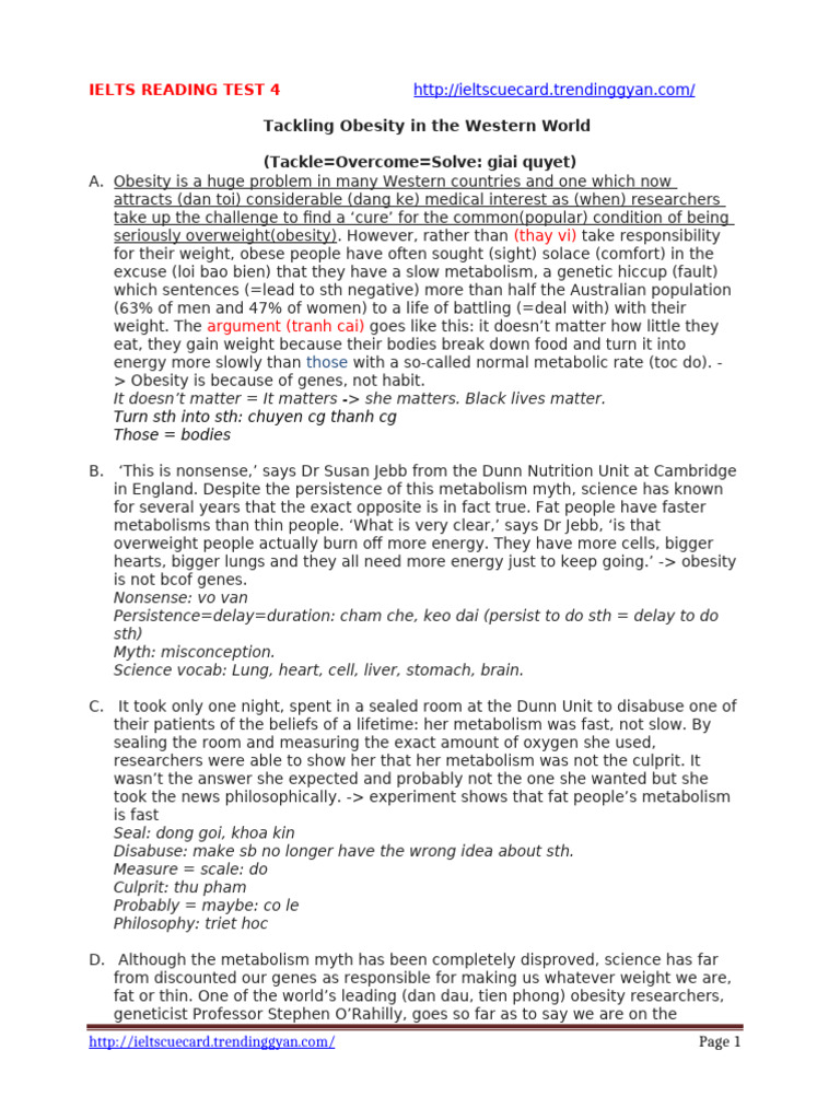 Etest - Ielts Reading Test 4 | PDF | Leptin | Obesity