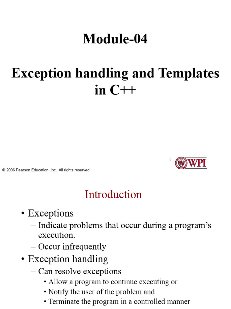 CHAPTER 4 ExceptionHandling Templates | PDF | C++ | Parameter (Computer ...