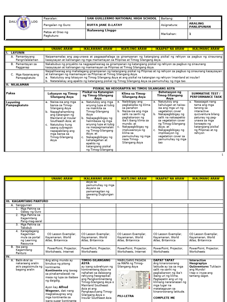 AP7 Q1 Week 1 MATATAG | PDF