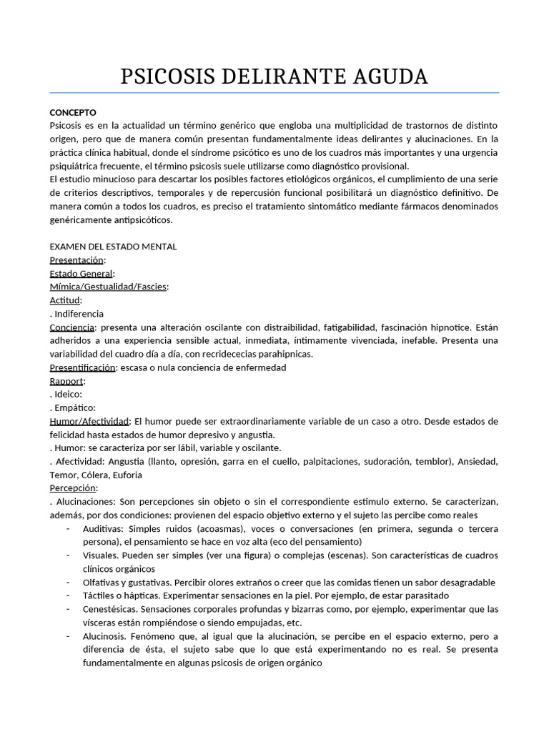 Psicosis Delirante Aguda: Síntomas y Diagnóstico | PDF | Psicosis | Engaño