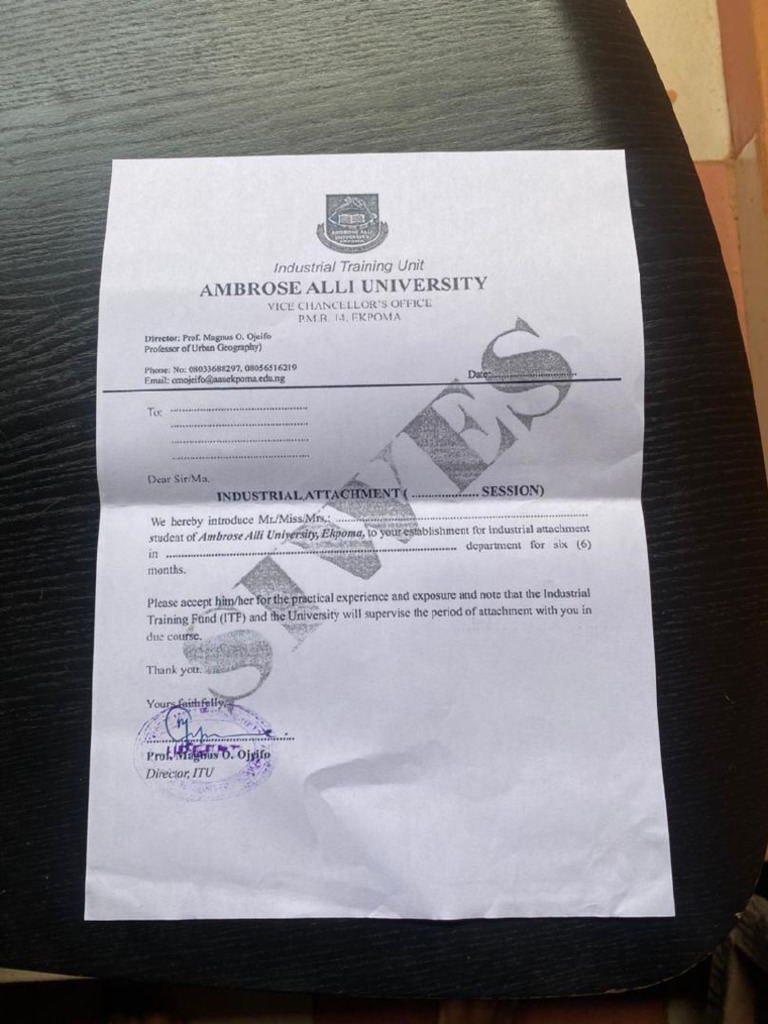 Industrial Attachment Letter | PDF