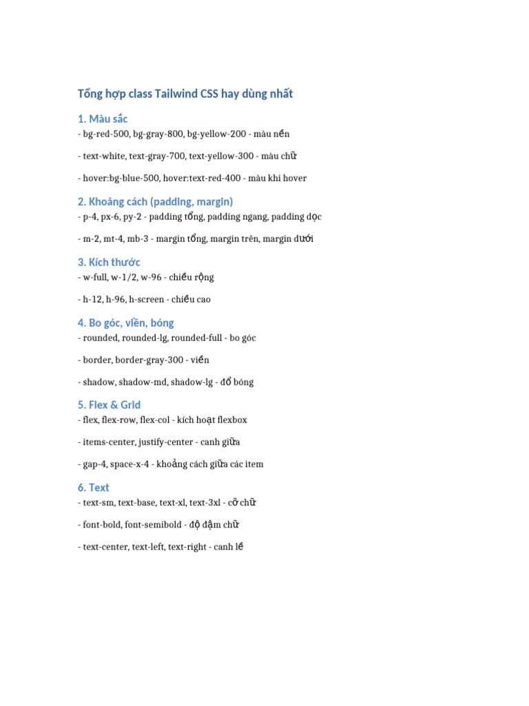 Tailwind Class Cheat Sheet | PDF