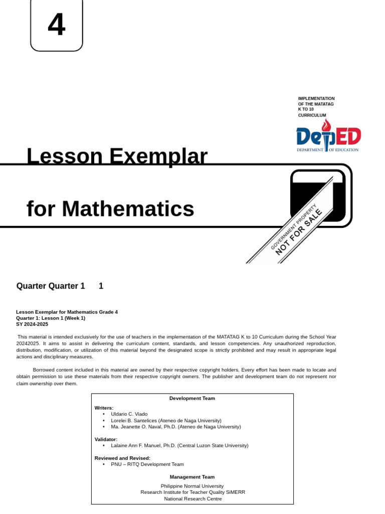 Mathematics 4 Lesson 1week 1 | PDF | Angle | Learning