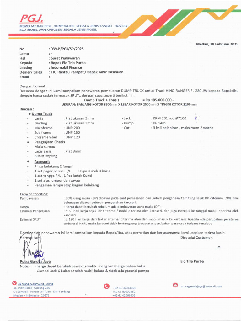 Penawaran Karoseri PGJ | PDF