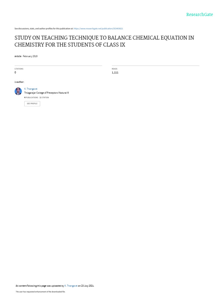 Balancing Chem Eqn Teaching Technique | PDF | Chemistry | Scientific Method