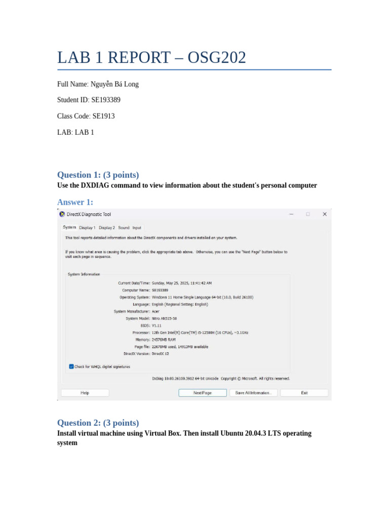 Se1913 Se193389 Nguyen Ba Long Lab1 | PDF