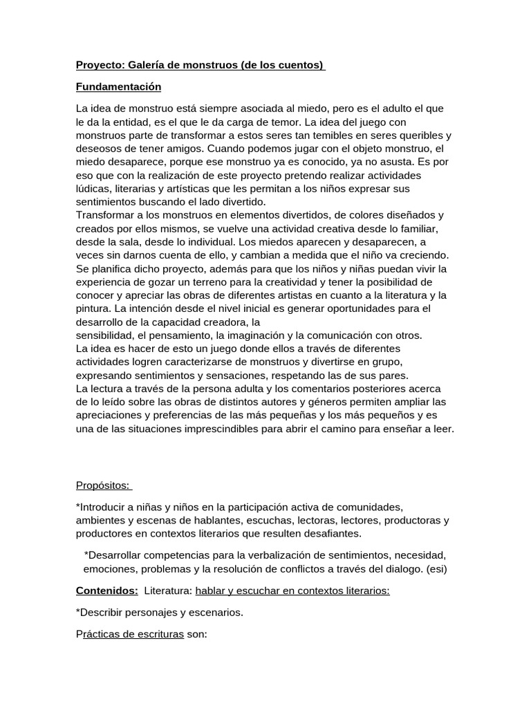 Proyecto Cuento de Monstruos | PDF | Maestros | Creatividad