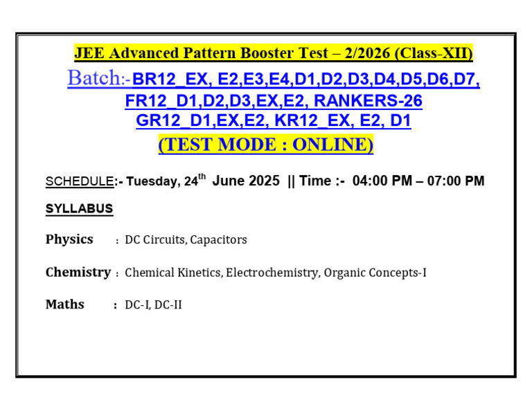 JEE Advanced Test 2/2026 Schedule | PDF
