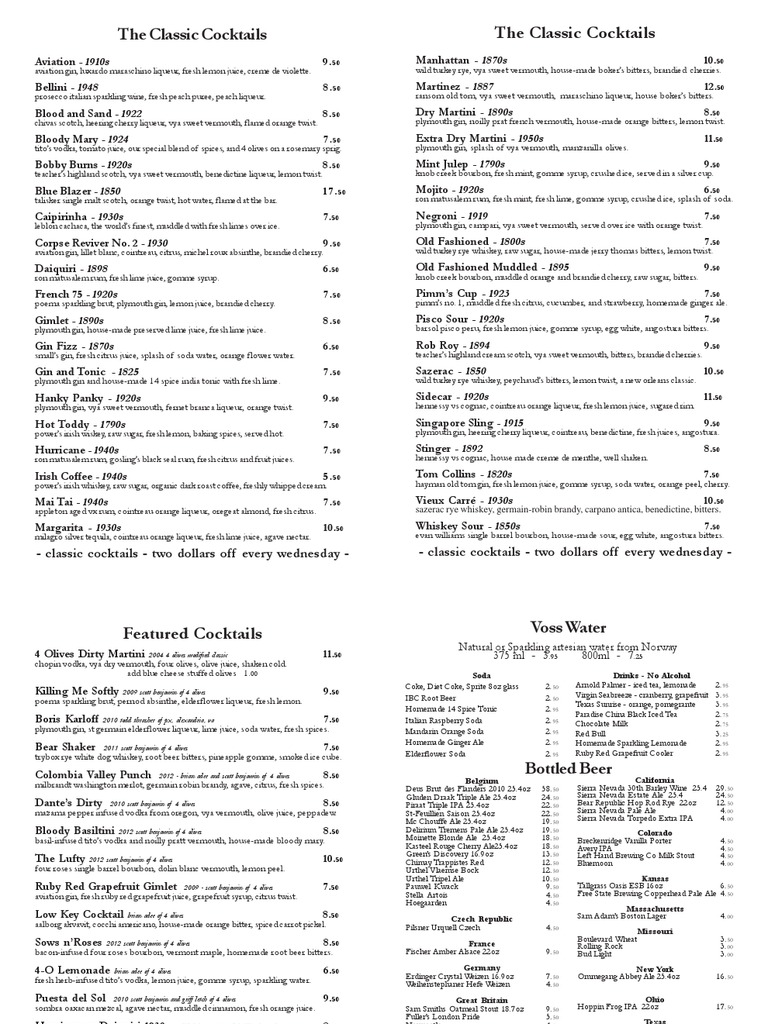 Bar Menu | PDF | Martini (Cocktail) | Gin