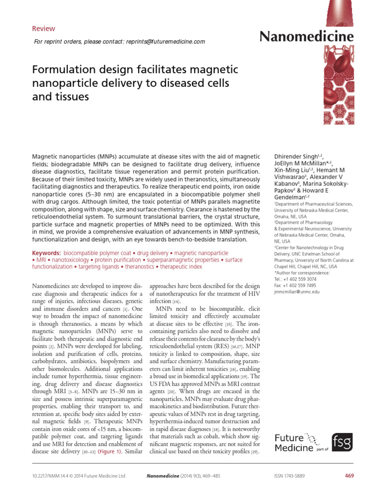 Formulation Design Facilitates Magnetic | PDF | Nanomedicine | Health ...
