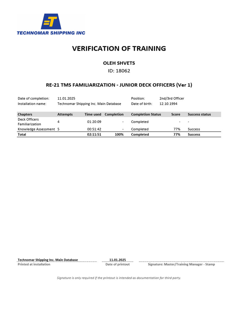 Re-21 Tms Familiarization - Junior Deck Officers (Ver 1) | PDF