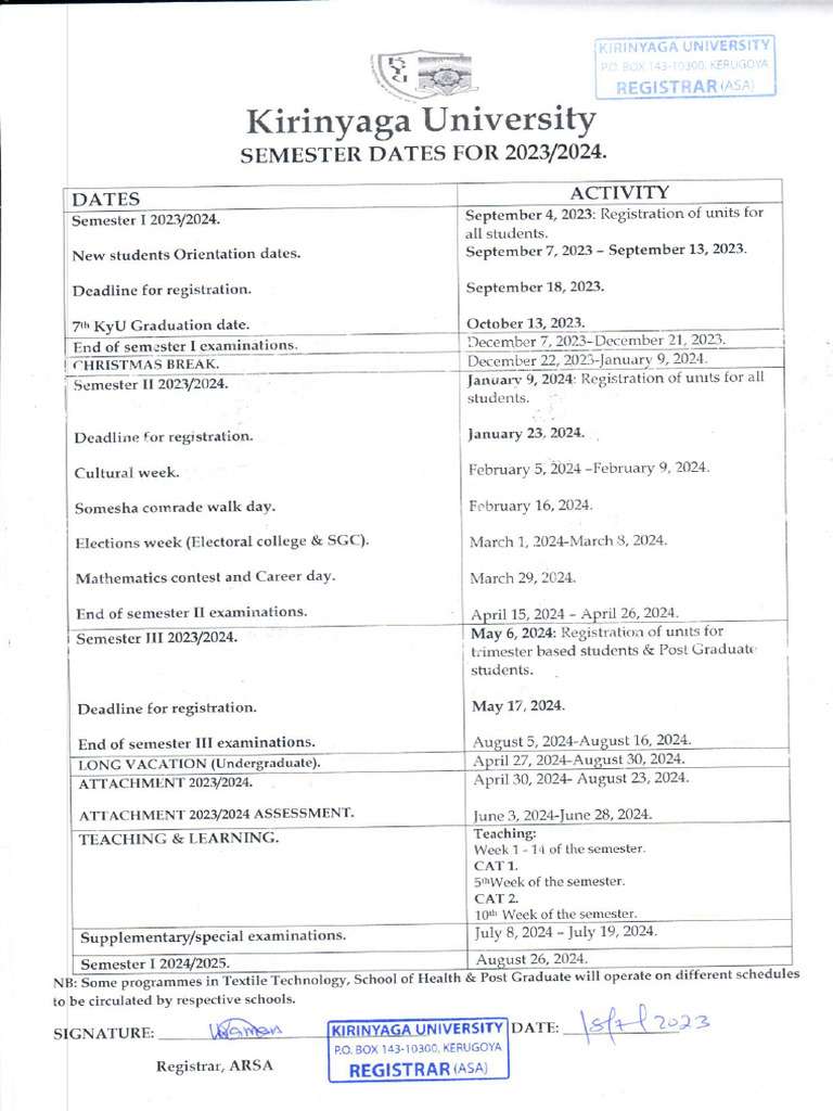 Semester Schedule For 2023-2024 Academic Year | PDF