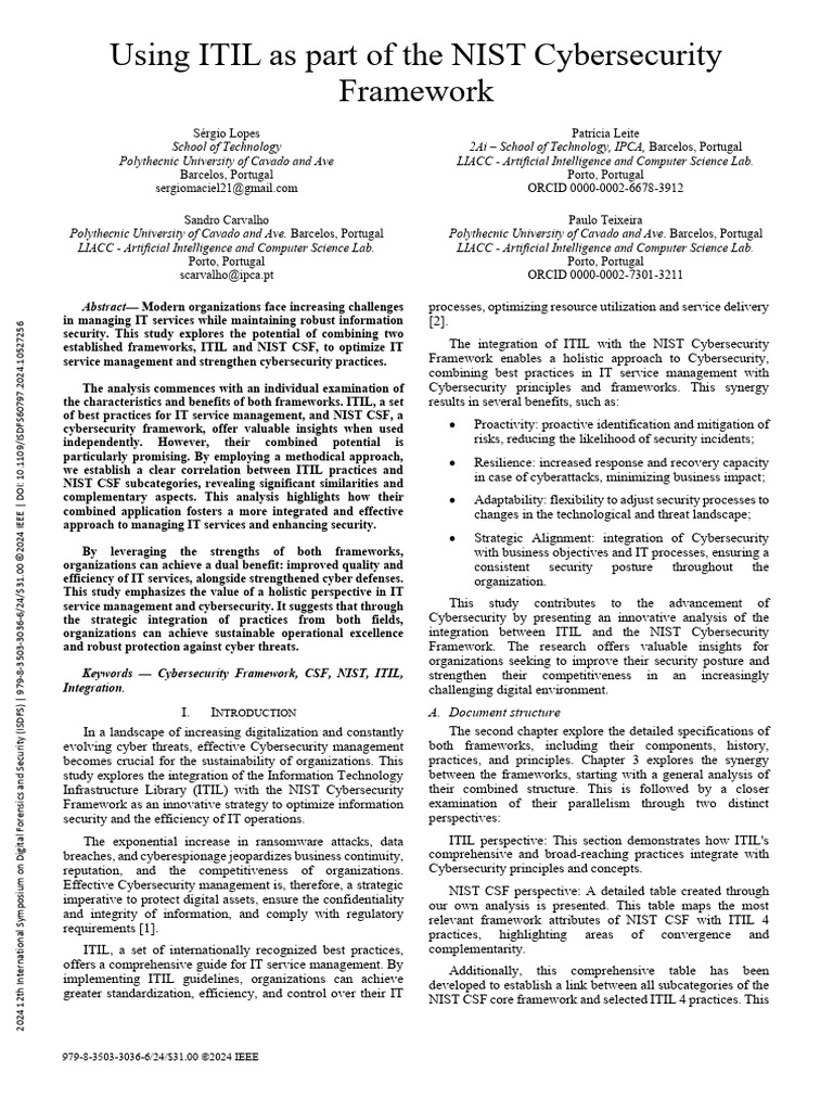 Using ITIL As Part of The NIST Cybersecurity Framework | PDF | Computer Security | Security