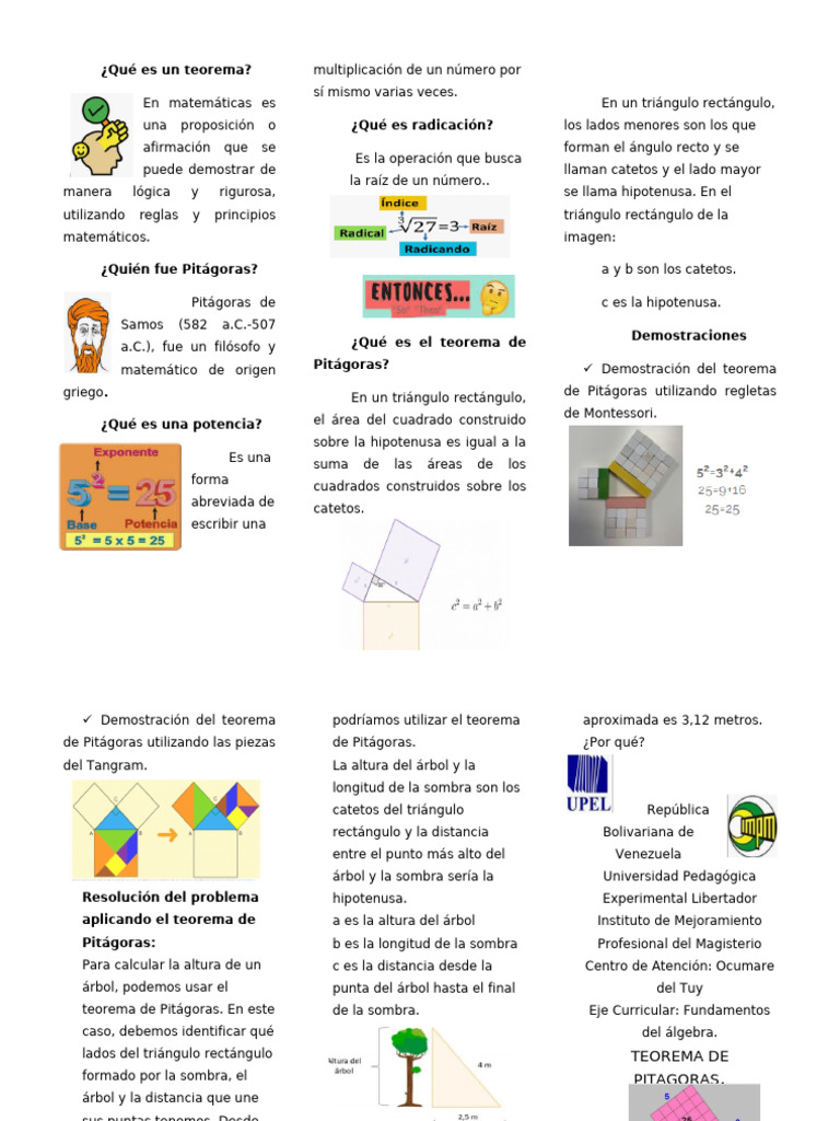 Triptico Teorema de Pitagoras - 065845 | PDF | Triángulo | Prueba matemática